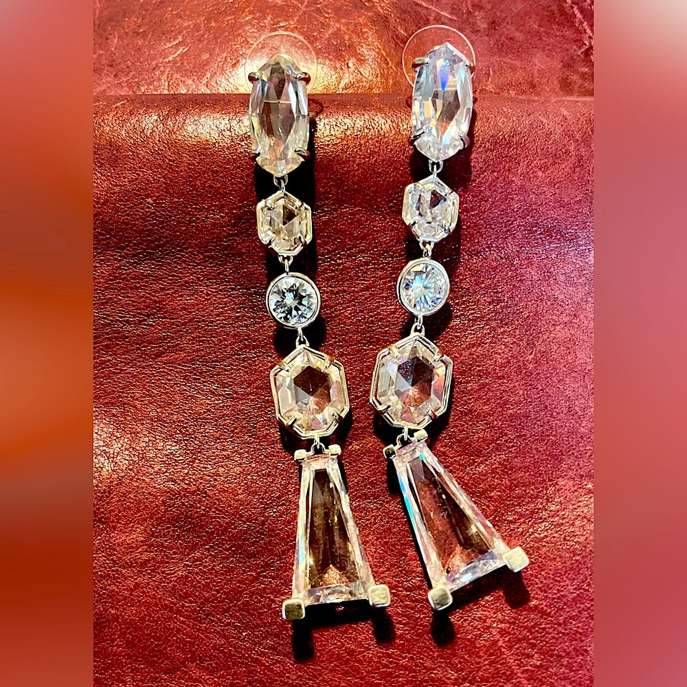 Silver Crystal Dangling Earrings - Gem